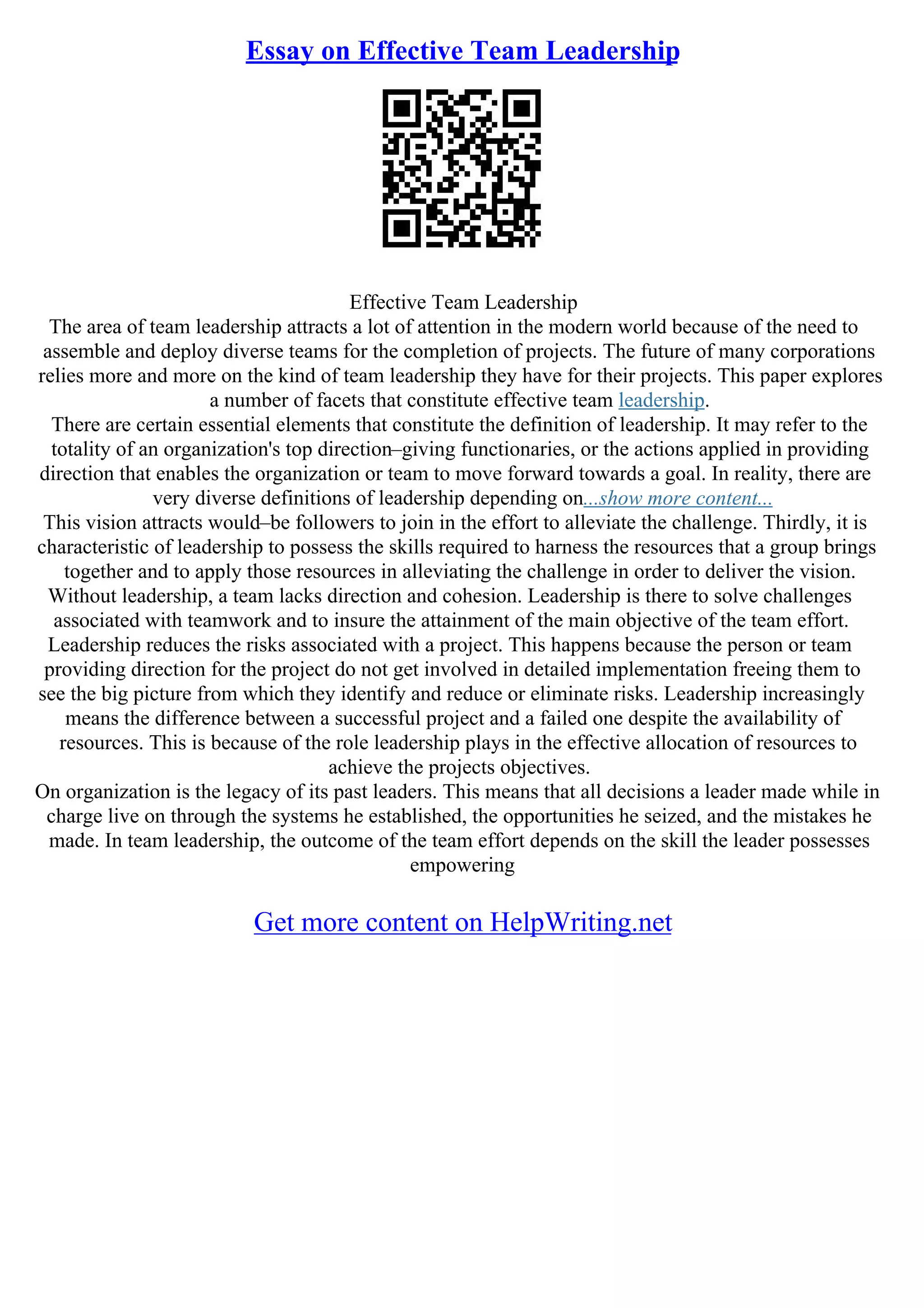 How To Write A Good Leadership Essay | PDF