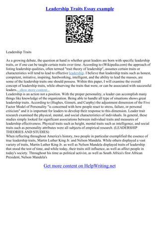 How To Write A Good Leadership Essay | PDF