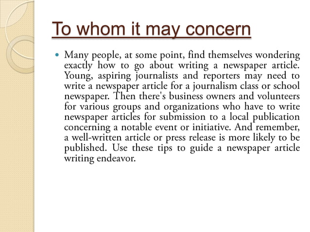 How to write a good newspaper article | PPTX | Law