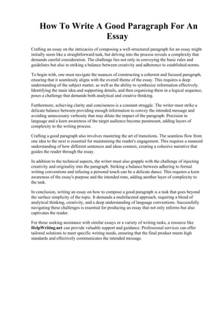 How To Write A Good Paragraph For An Essay | PDF