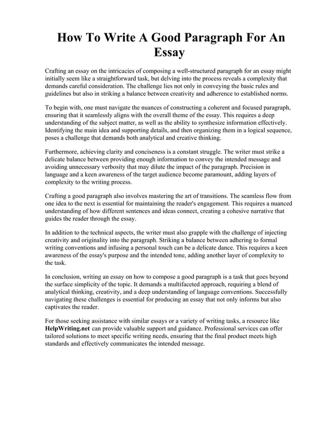 How To Write A Good Paragraph For An Essay | PDF
