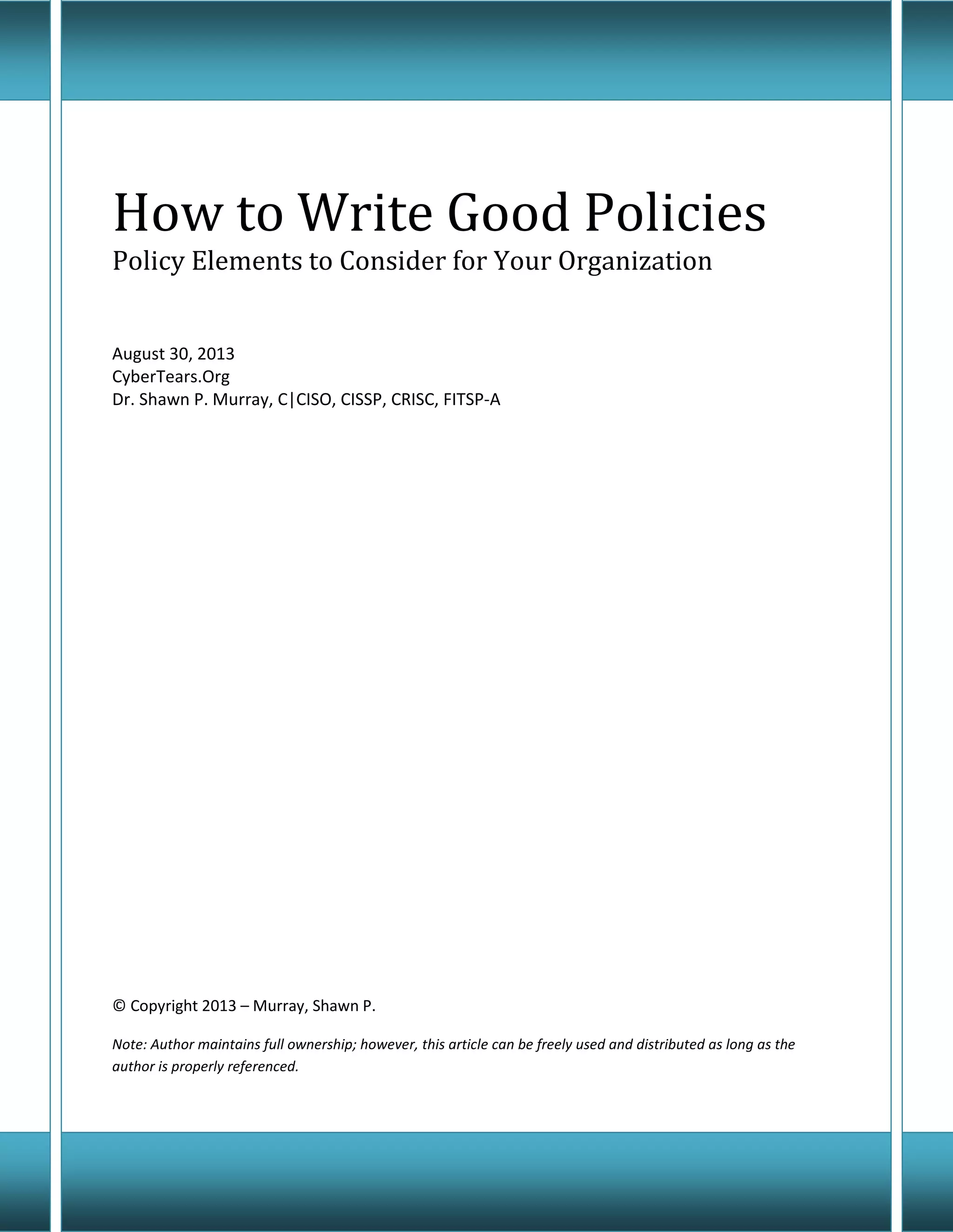 How to Write Good Policies | PDF