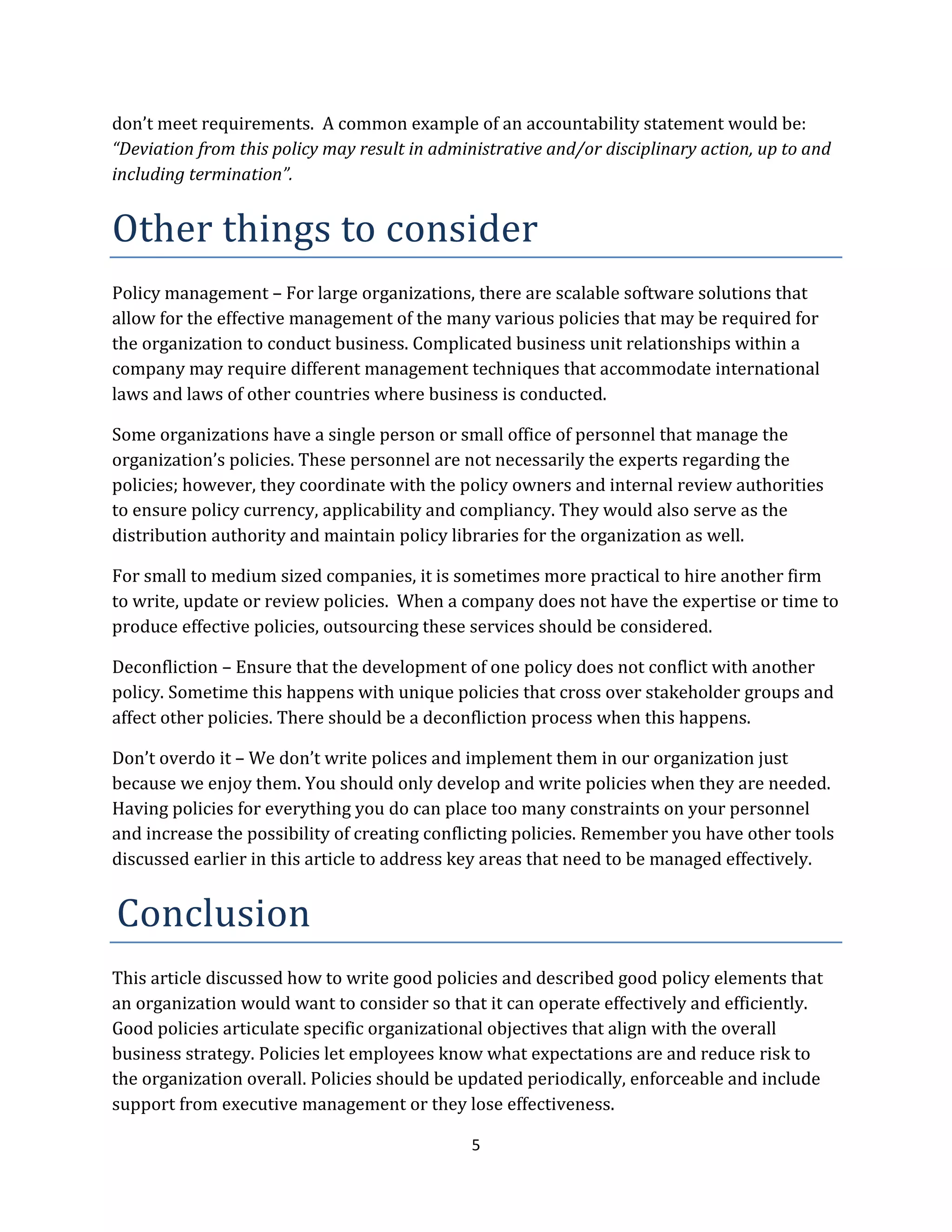 How to Write Good Policies | PDF