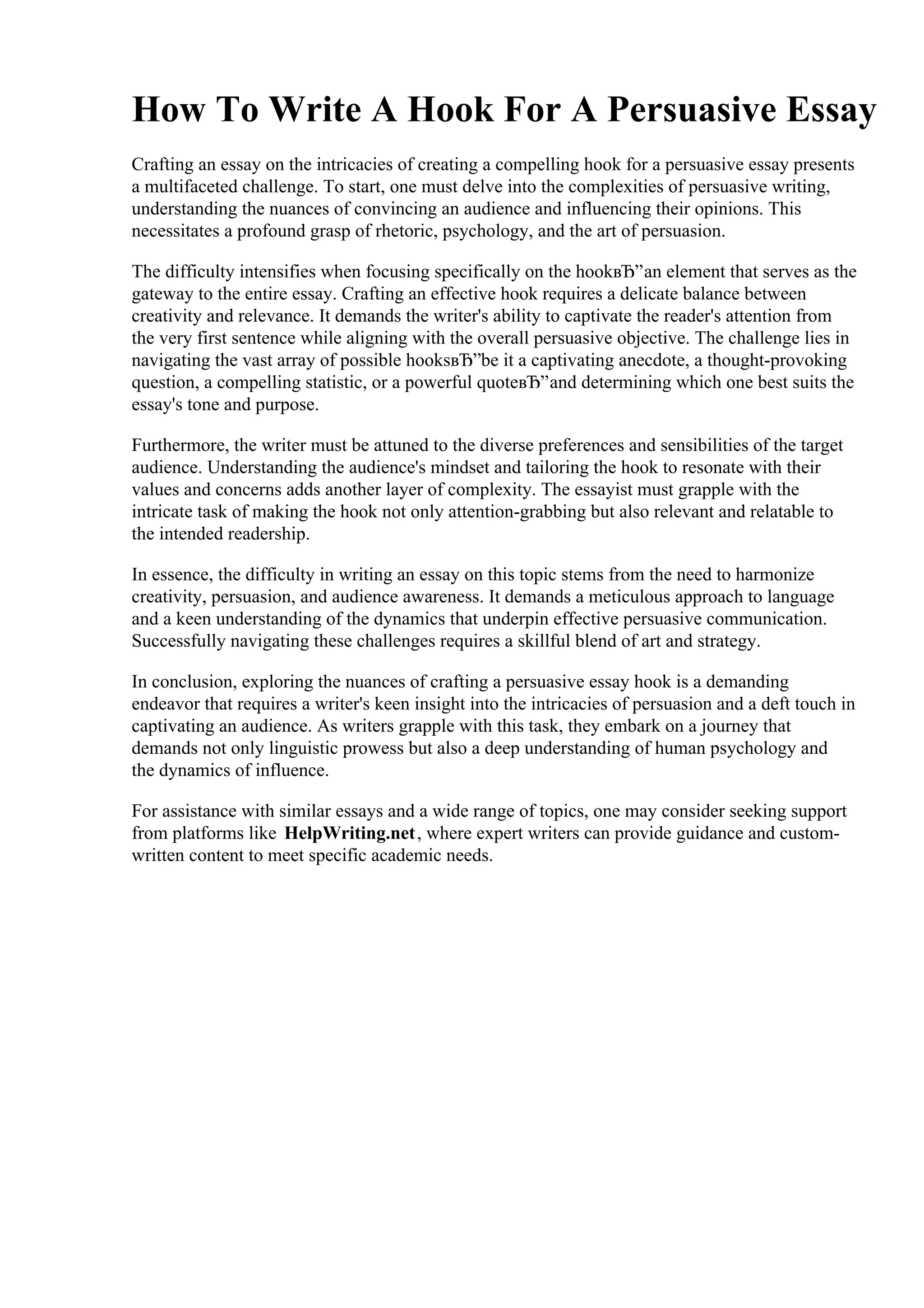 How To Write A Hook For A Persuasive Essay | PDF