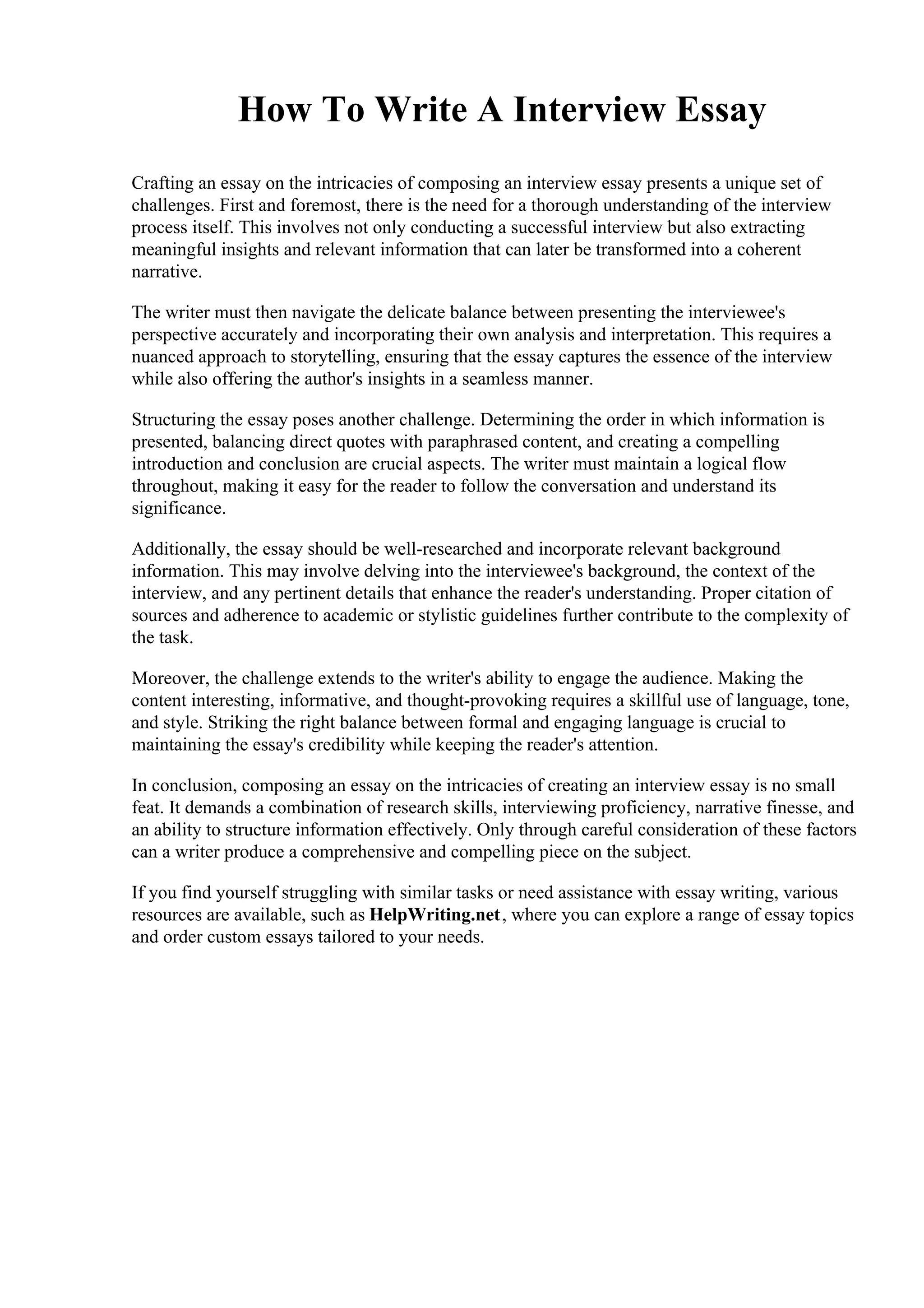 How To Write A Interview Essay | PDF | Homework and Study | Education