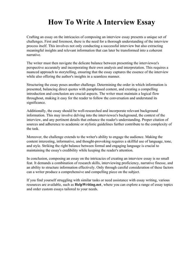 How To Write A Interview Essay | PDF | Homework and Study | Education