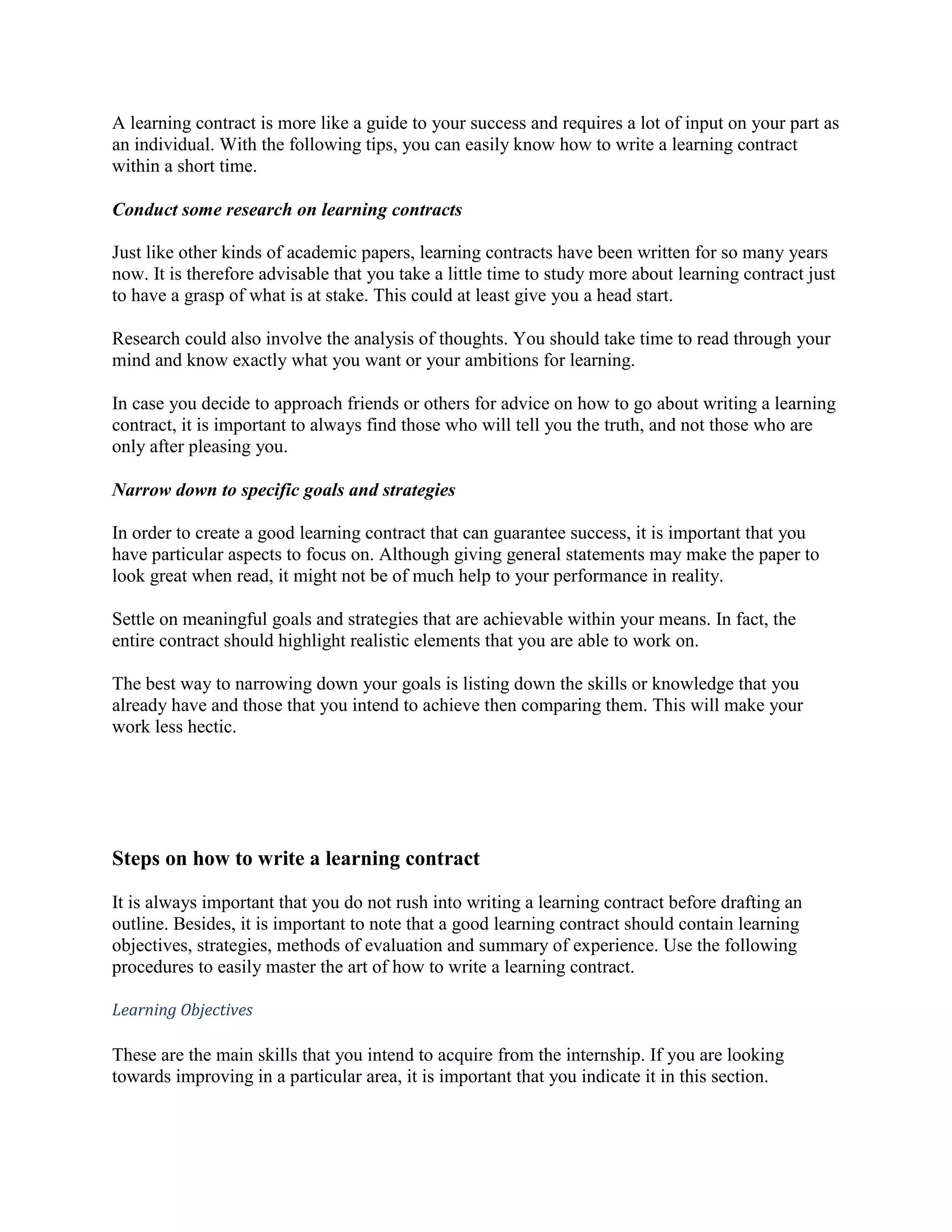 How to write a learning contract | PDF