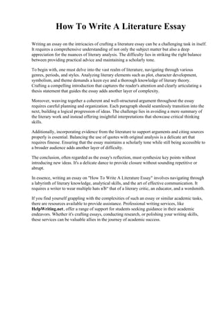 How To Write A Literature Essay.pdf | Hobbies & Interests