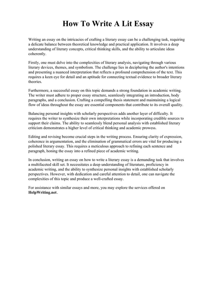 How To Write A Lit Essay. Renaissance Health Institute | PDF