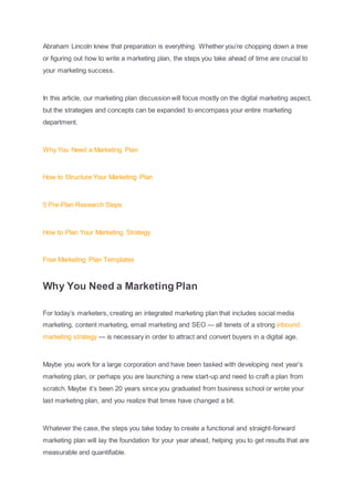 How to write a marketing plan a comprehensive guide [w templates] | PDF