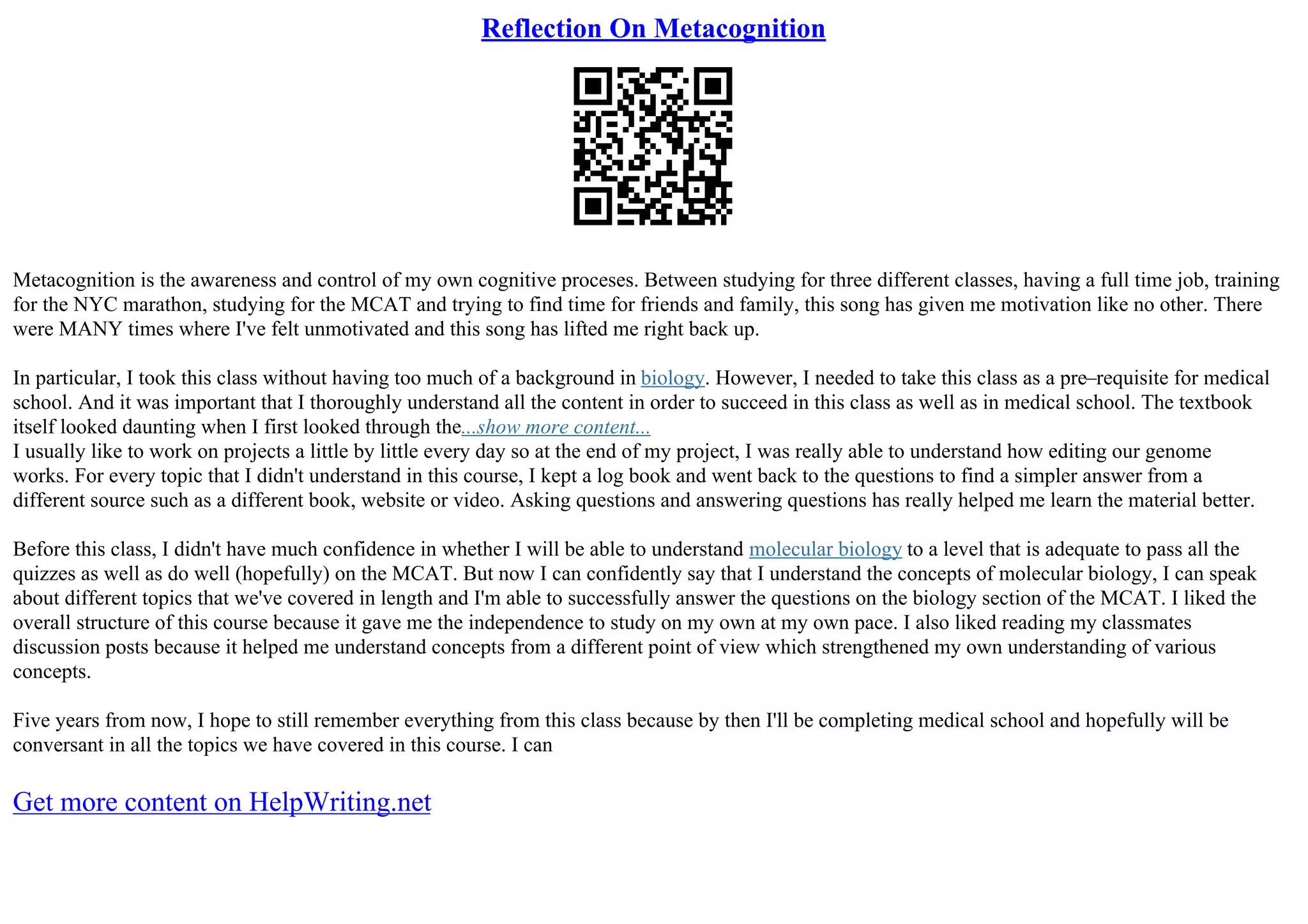 How To Write A Metacognitive Reflection | PDF