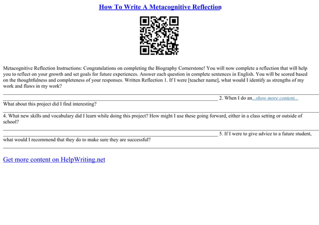 How To Write A Metacognitive Reflection | PDF | Educational Assessment | Education