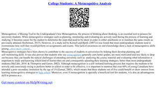 How To Write A Metacognitive Reflection | PDF