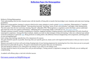 How To Write A Metacognitive Reflection | PDF