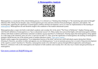 How To Write A Metacognitive Reflection | PDF