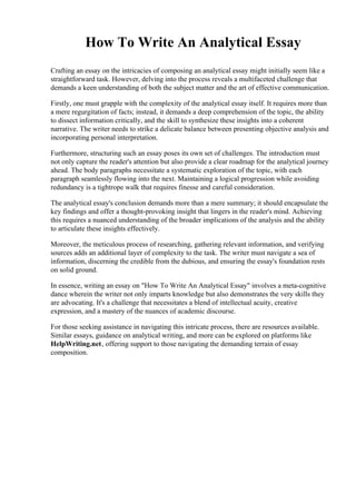 How To Write An Analytical Essay | PDF | Homework and Study | Education
