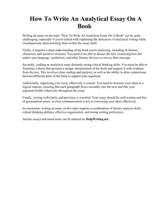 How To Write An Analytical Essay On A Book | PDF