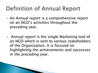 How to write an Annual Report for an NGO | PPTX