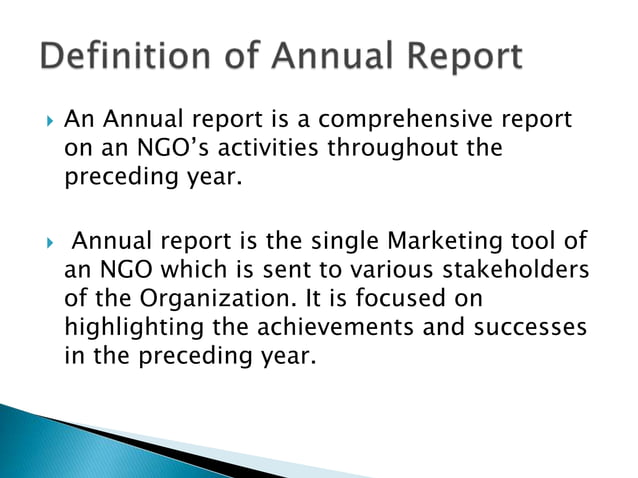 How to write an Annual Report for an NGO | PPTX | Non-Profit ...