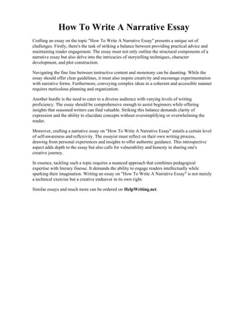 How To Write A Narrative Essay. Personal Narrative Essay Sample ...