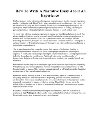How To Write A Narrative Essay About An Experience | PDF