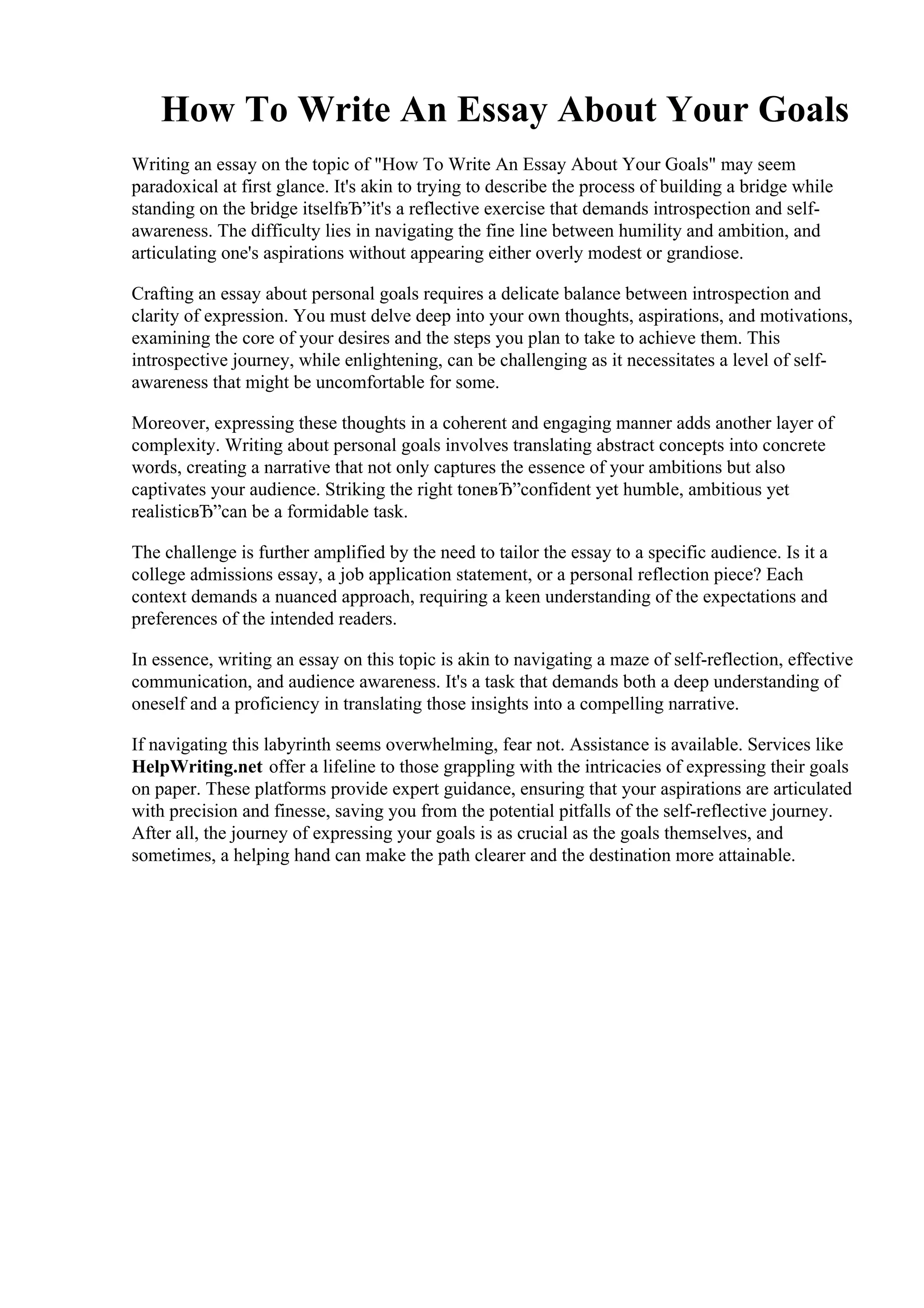 How To Write An Essay About Your Goals. 004 Goals Essay Examples ...