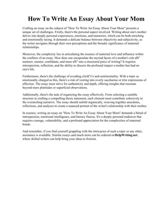 How To Write An Essay About Your Mom | PDF