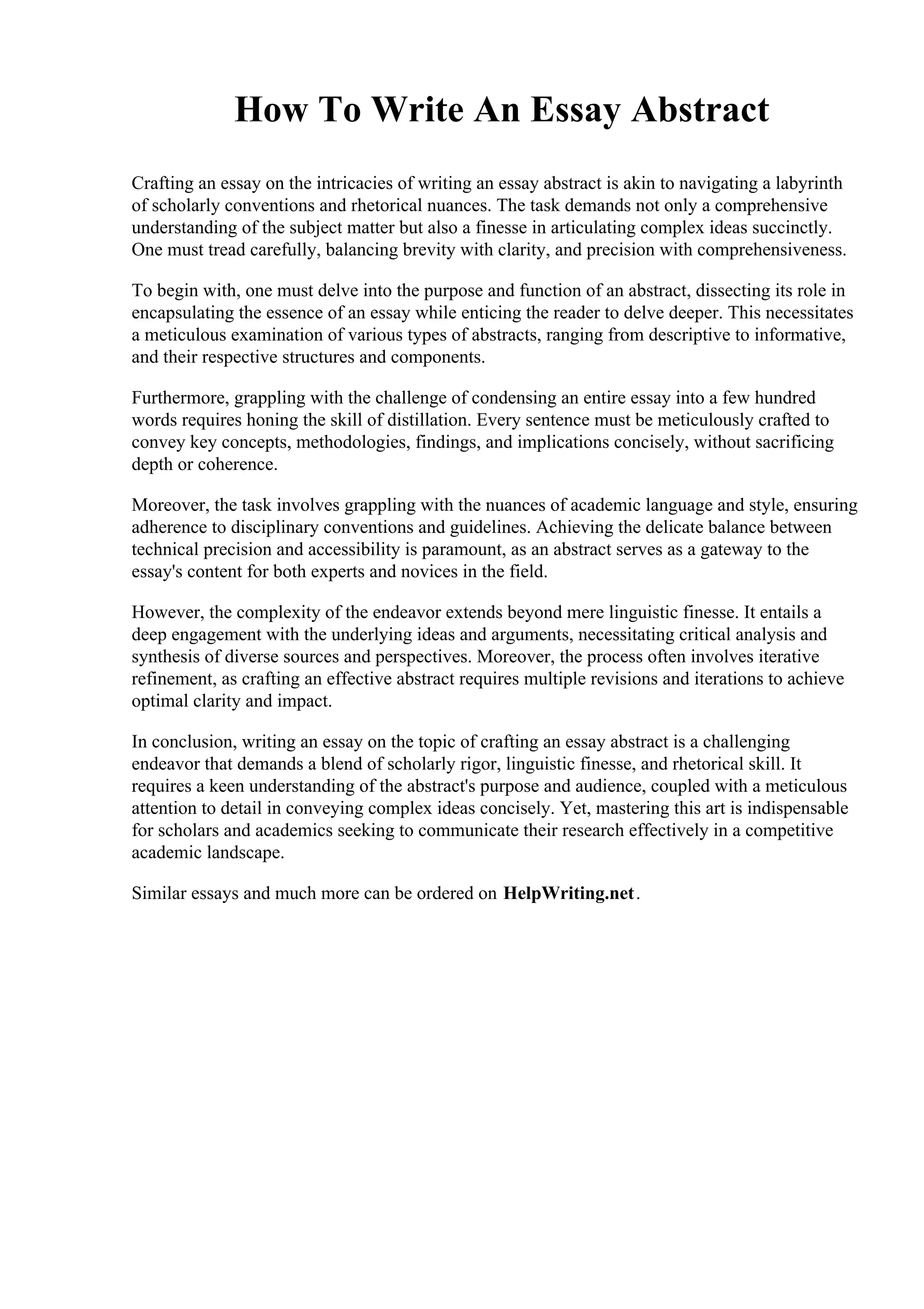 How To Write An Essay Abstract | PDF