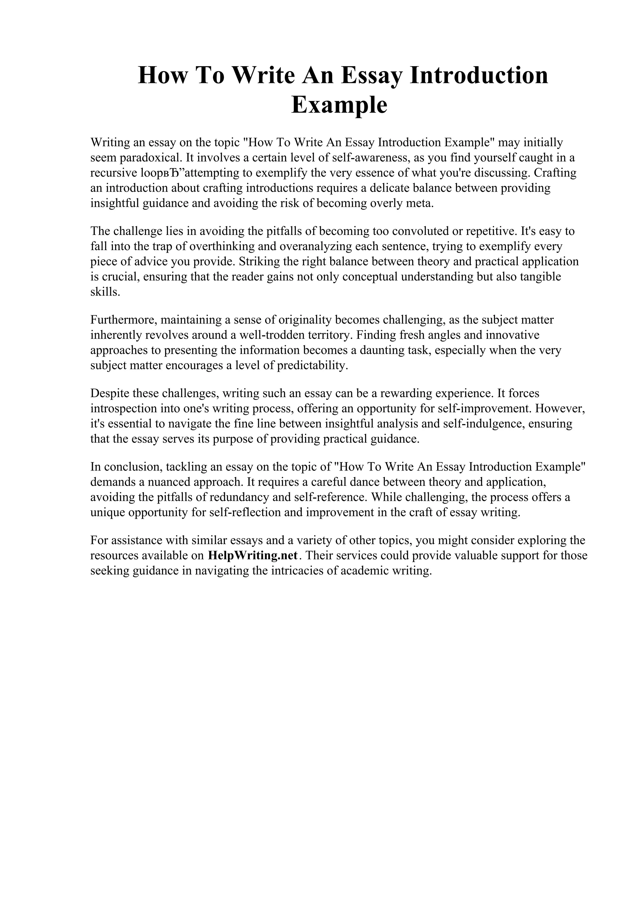 How To Write An Essay Introduction Example | PDF