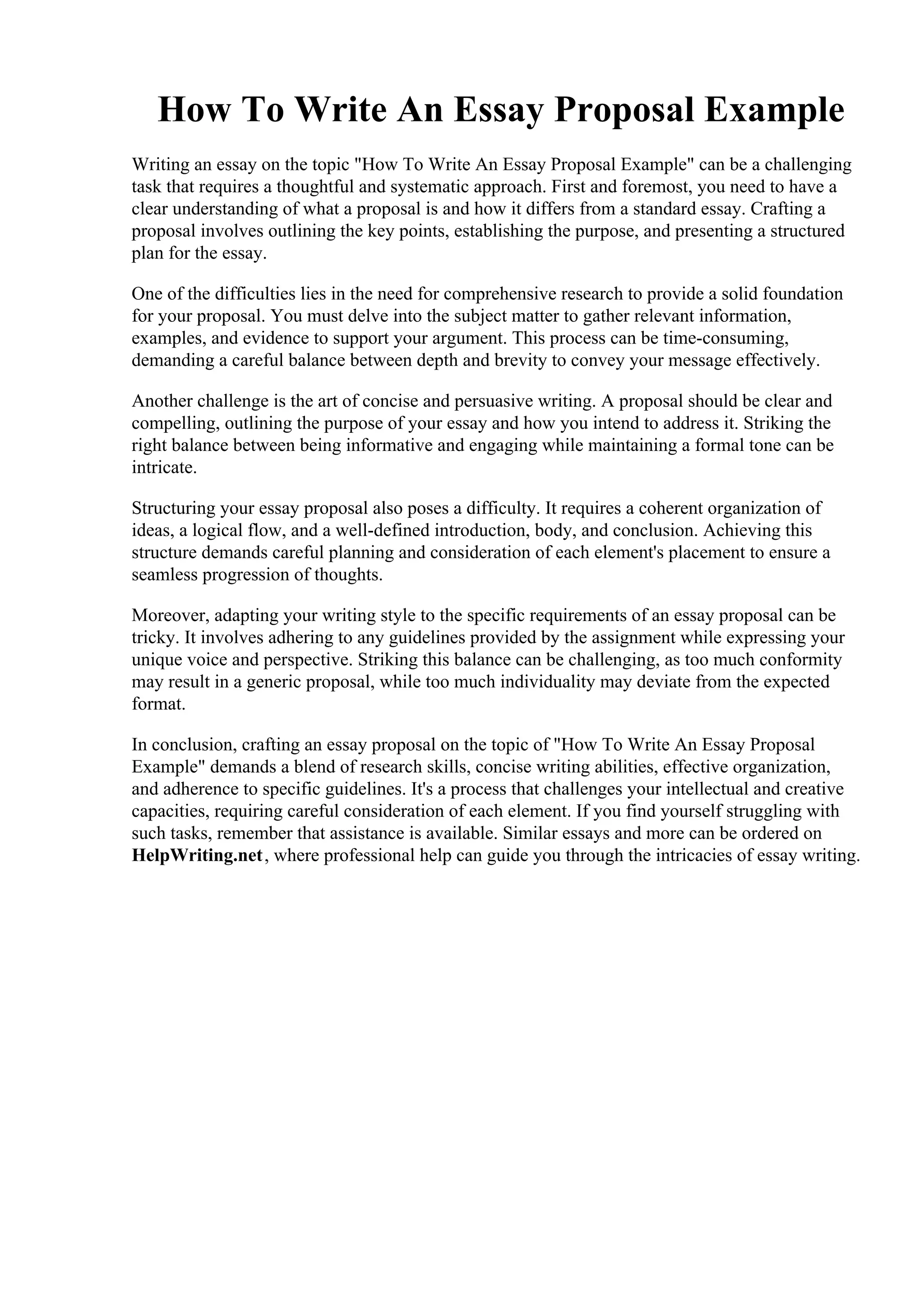 How To Write An Essay Proposal Example | PDF