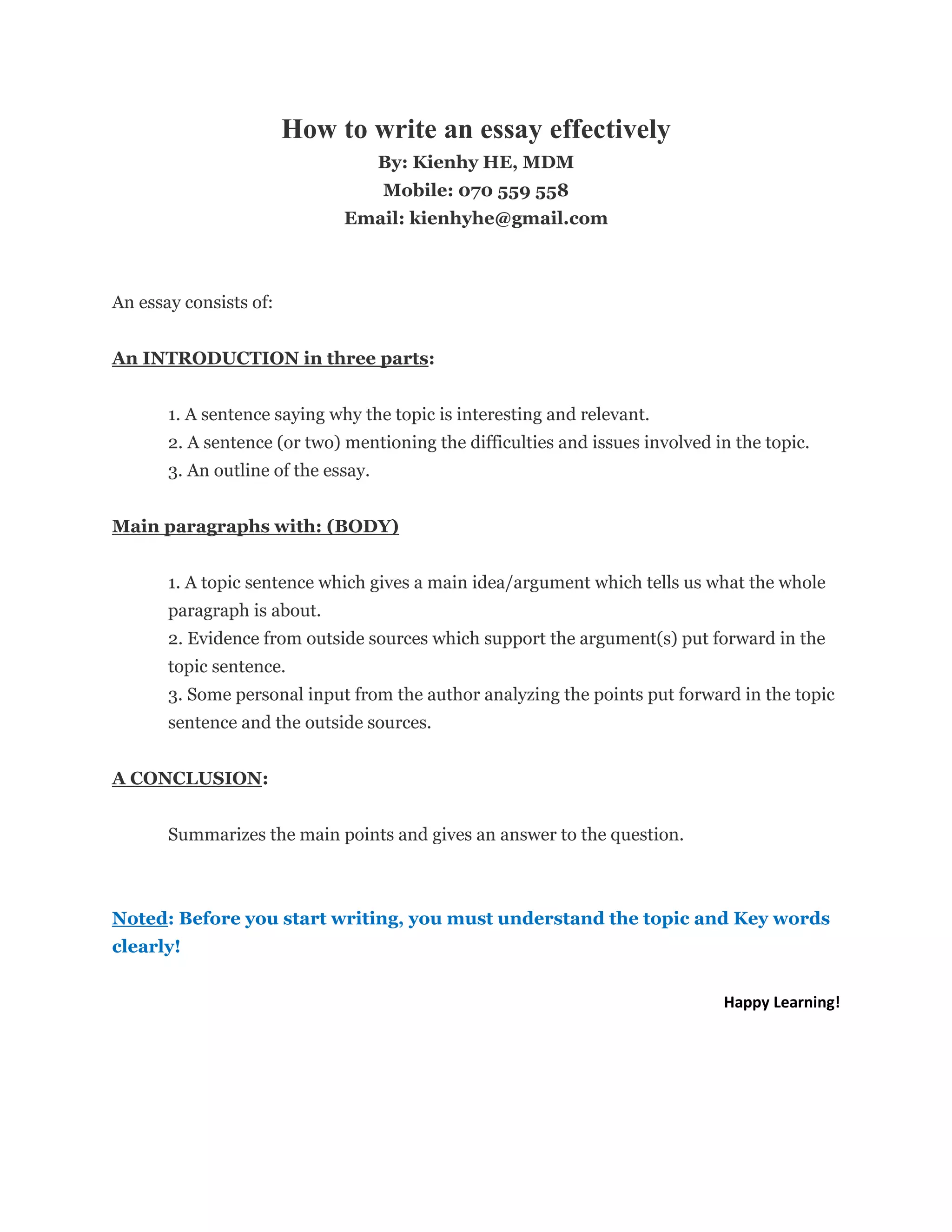 How to write an essay effectively | PDF
