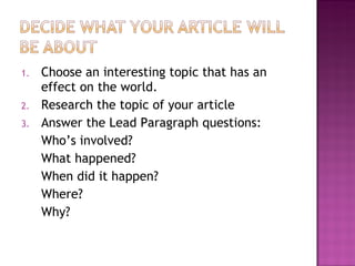 How to write a Newspaper Article | PPT