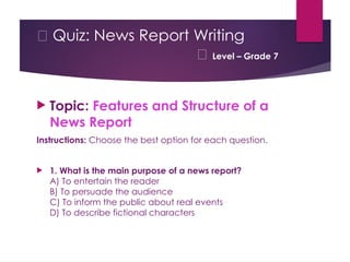 How to Write a News Paper Report writing | PPTX