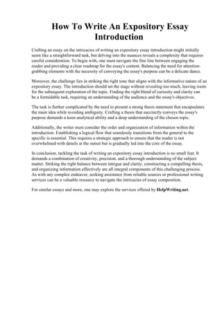 How To Write An Expository Essay Introduction | PDF