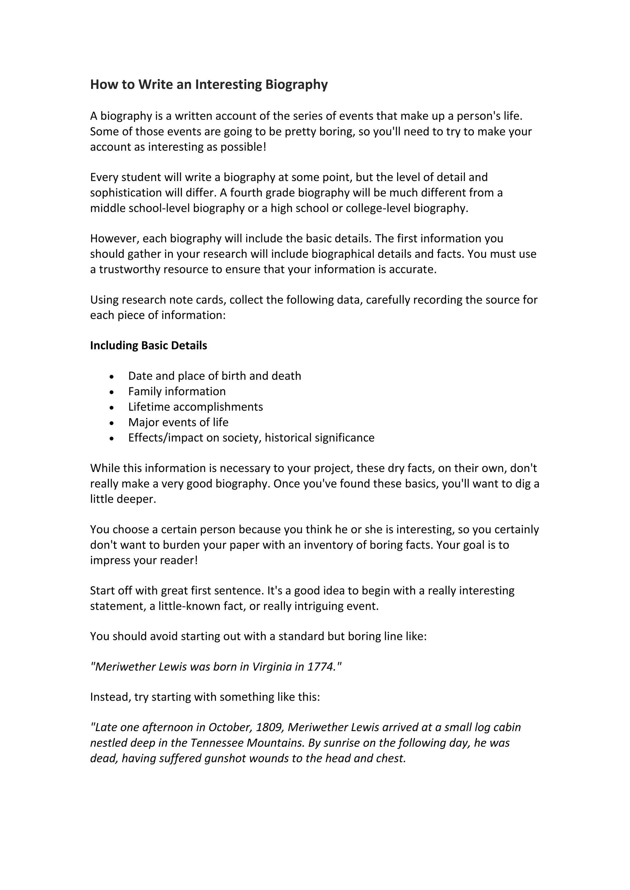 How to write an interesting biography | PDF | Biographies | Genres