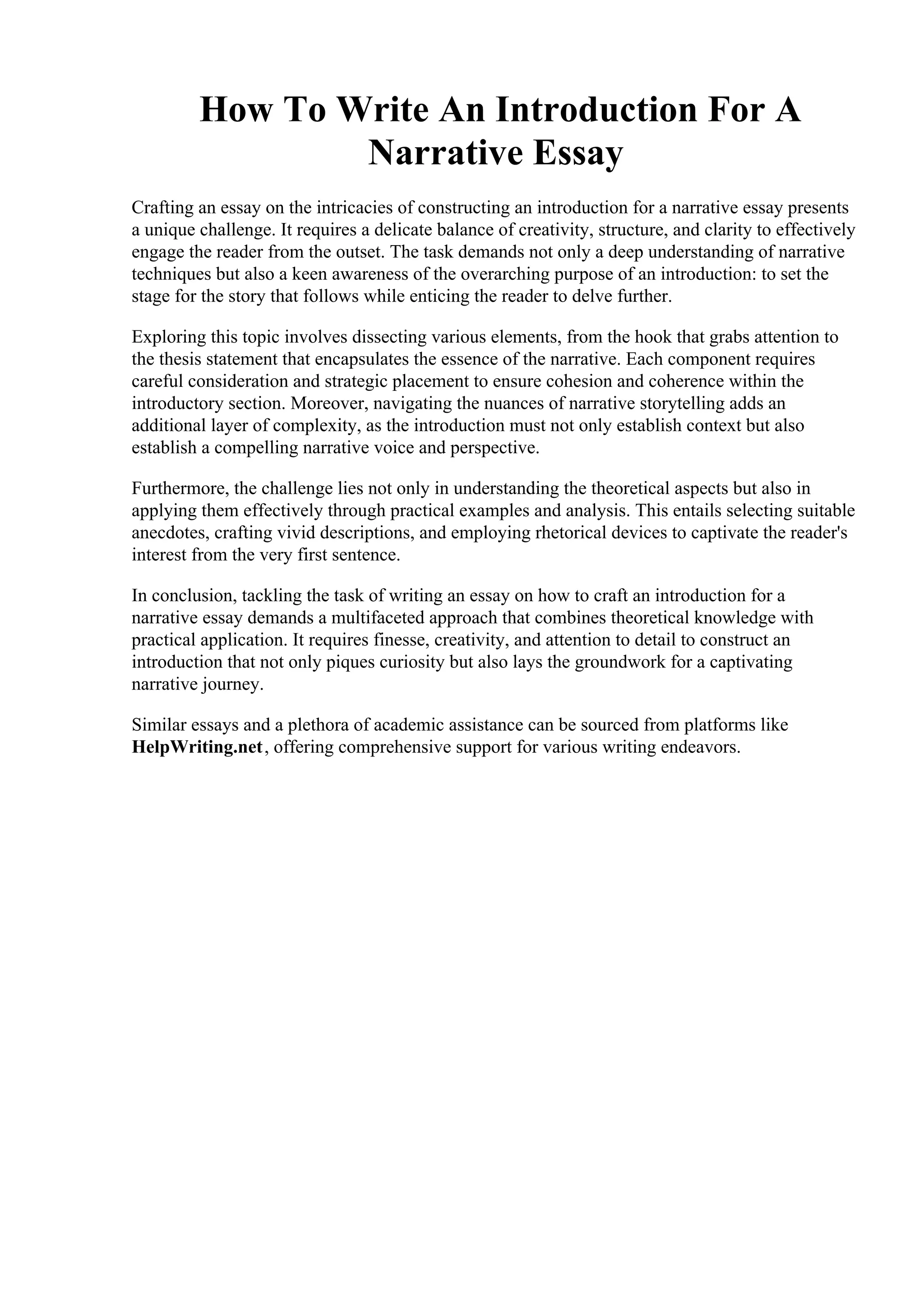 How To Write An Introduction For A Narrative Essay.pdf | Hobbies ...