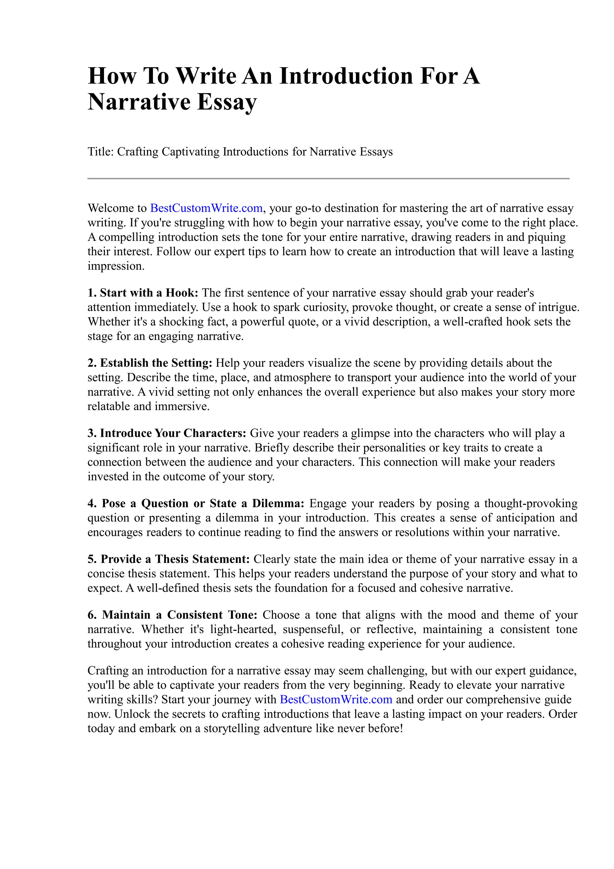 How To Write An Introduction For A Narrative Essay Pdf