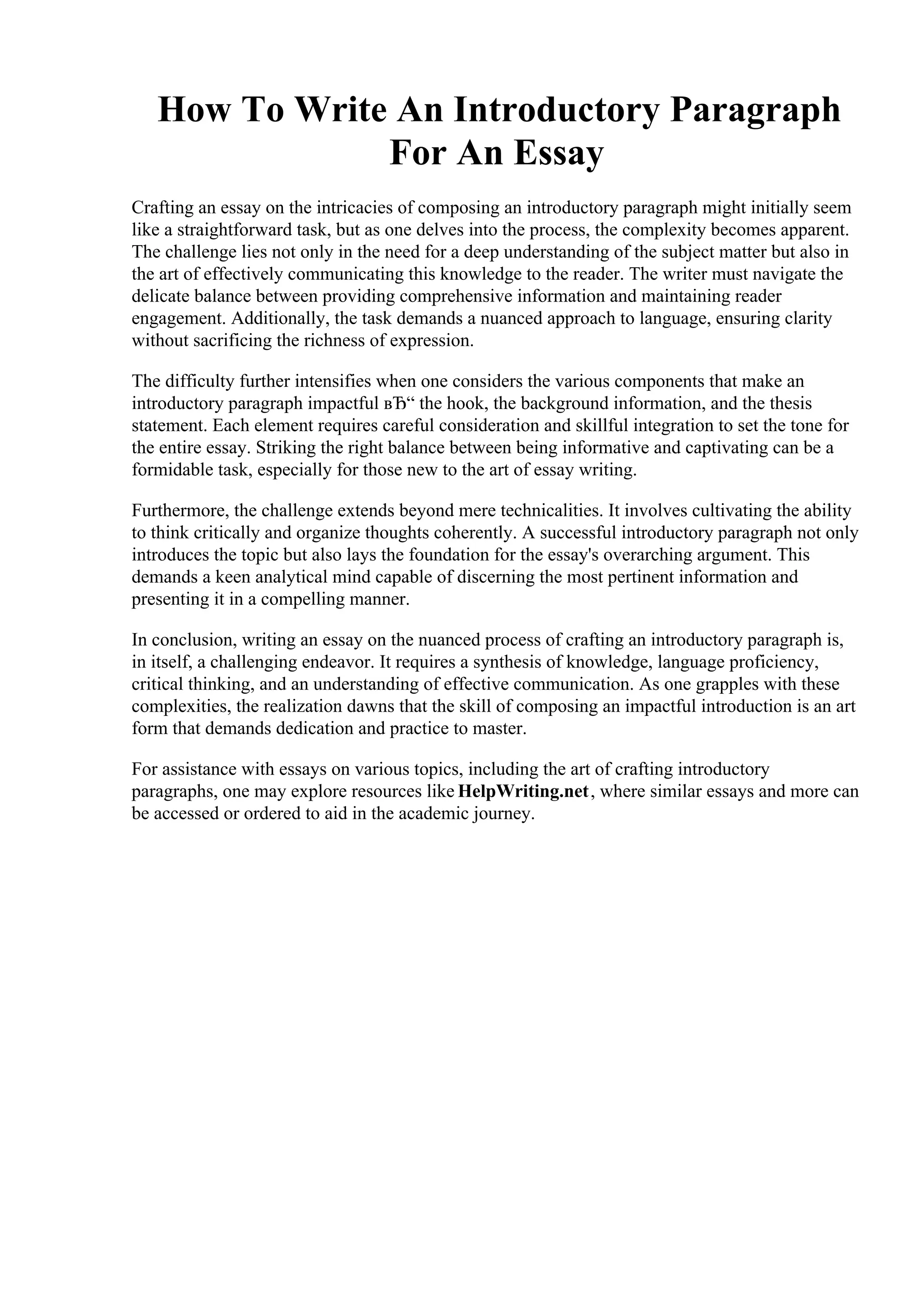 How To Write An Introductory Paragraph For An Essay | PDF