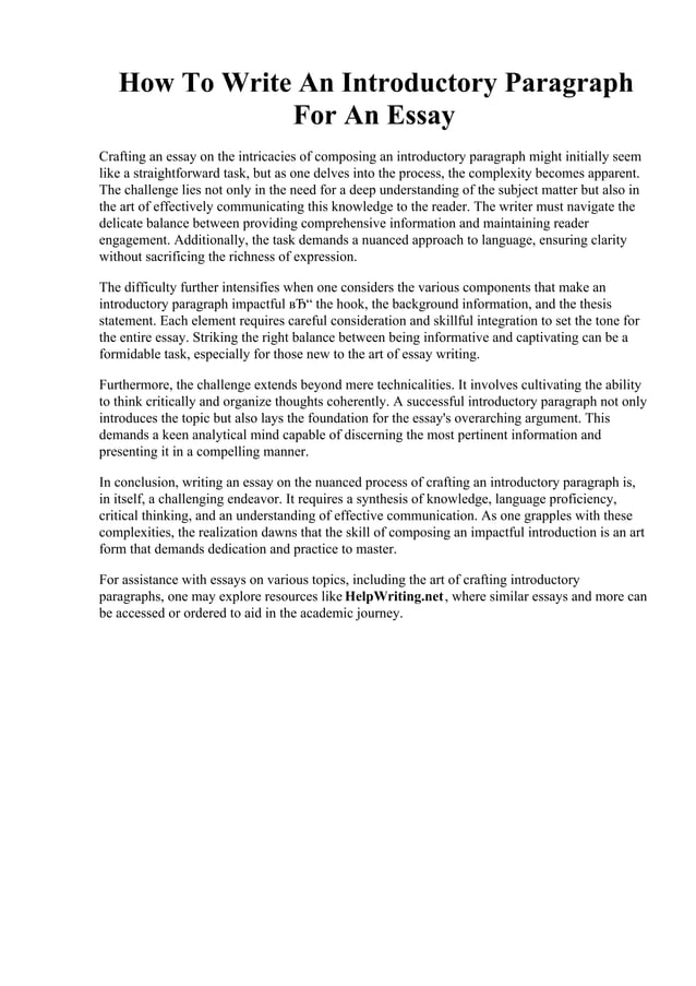 How To Write An Introductory Paragraph For An Essay | PDF