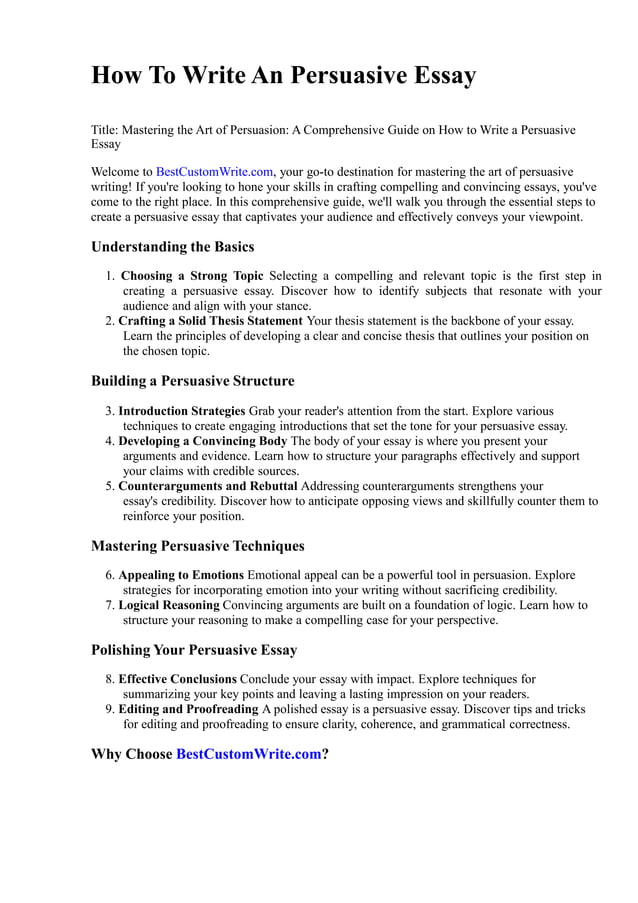 How To Write An Persuasive Essay | PPT
