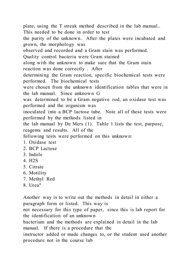 How to write an unknown lab report in microbiologygeneral | PDF