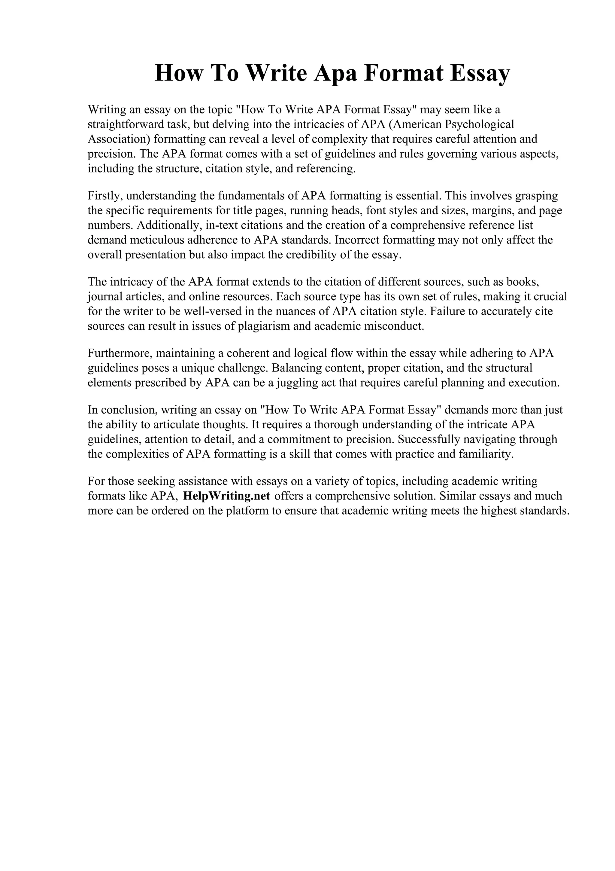 How To Write Apa Format Essay Pdf