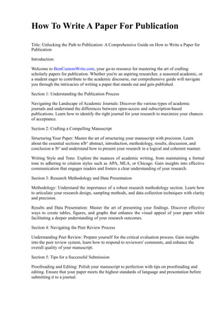 How To Write A Paper For Publication. PDF How to Write an Original ...