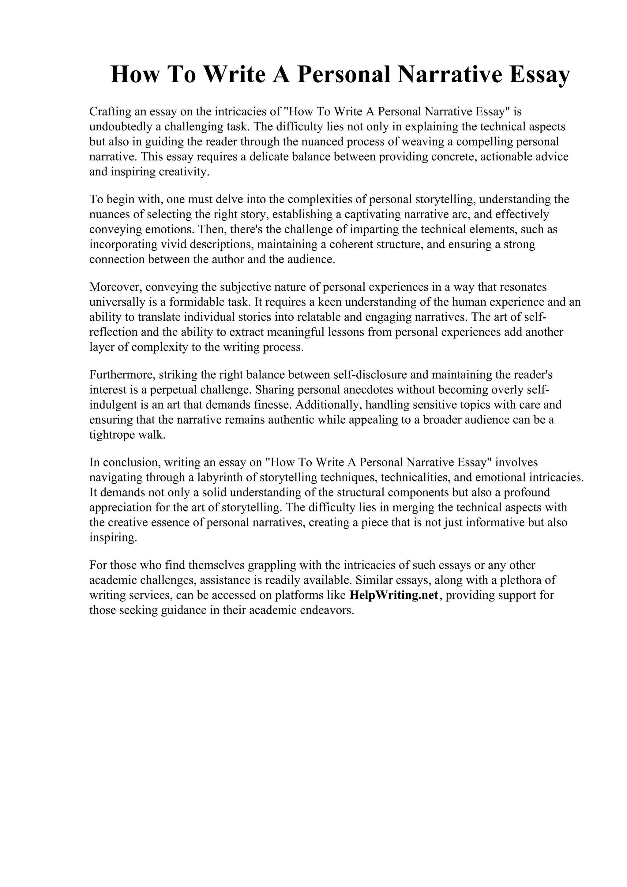 How To Write A Personal Narrative Essay. 011 Personal Narrative Essay ...