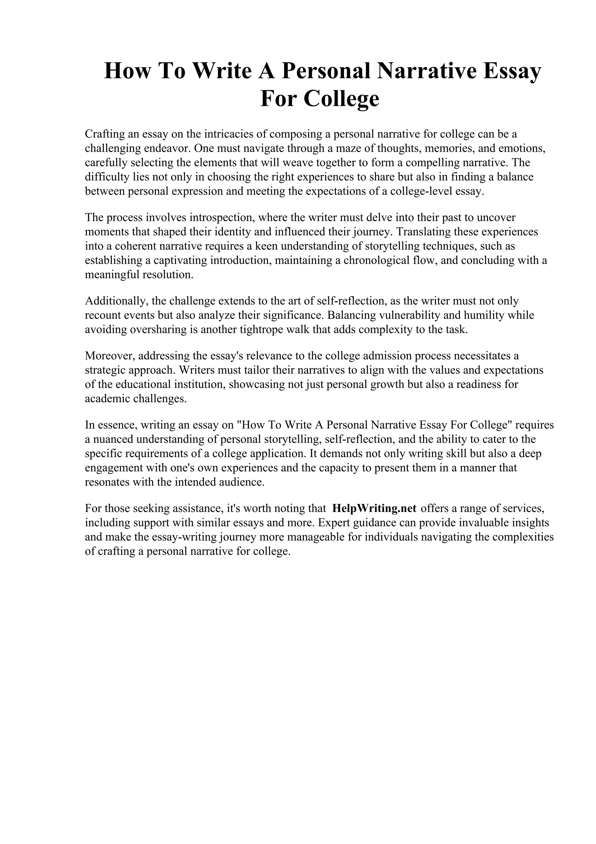 How To Write A Personal Narrative Essay For College | PDF
