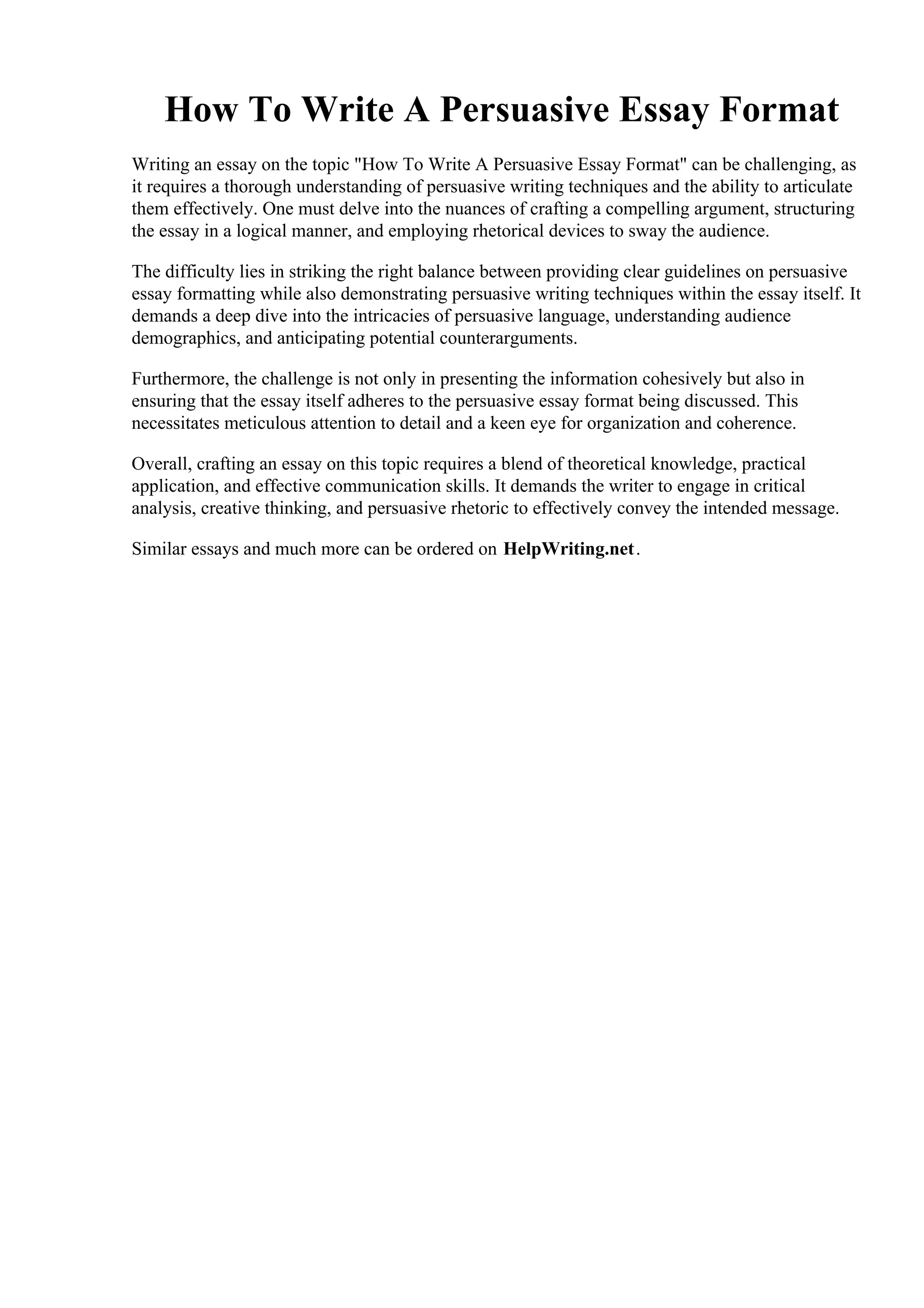 How To Write A Persuasive Essay Format | PDF