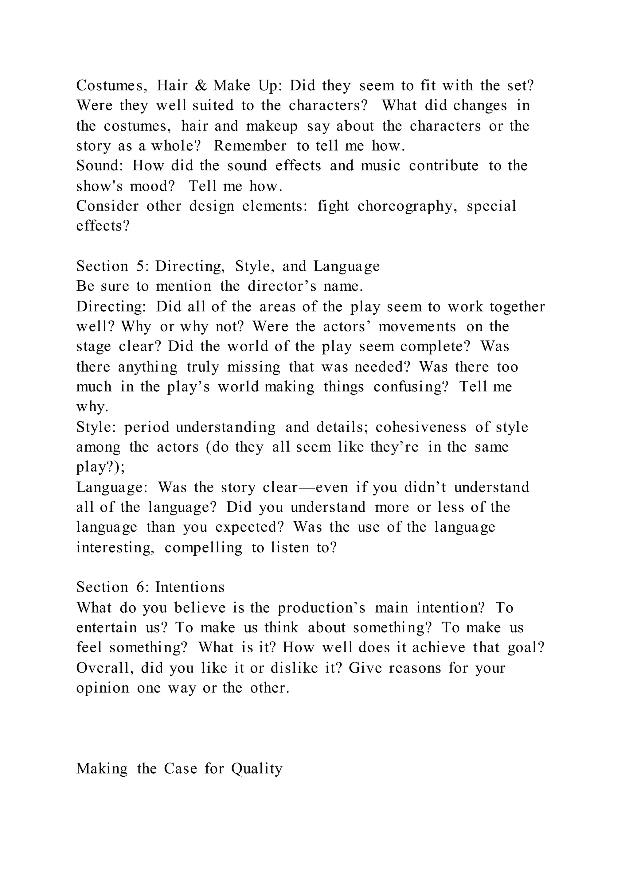 HOW TO WRITE A PLAY REVIEW adapted from the New Ensemble Theat | PDF