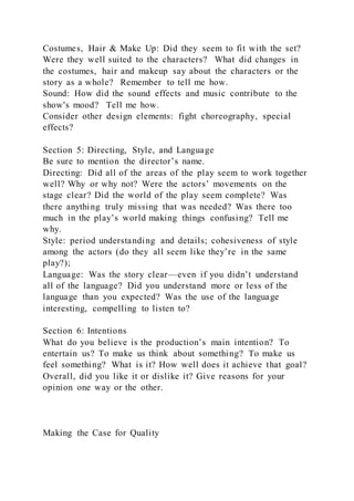 HOW TO WRITE A PLAY REVIEW adapted from the New Ensemble Theat | PDF