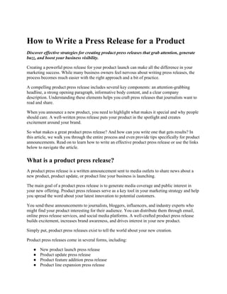 How to Write a Press Release for a Product | DOCX