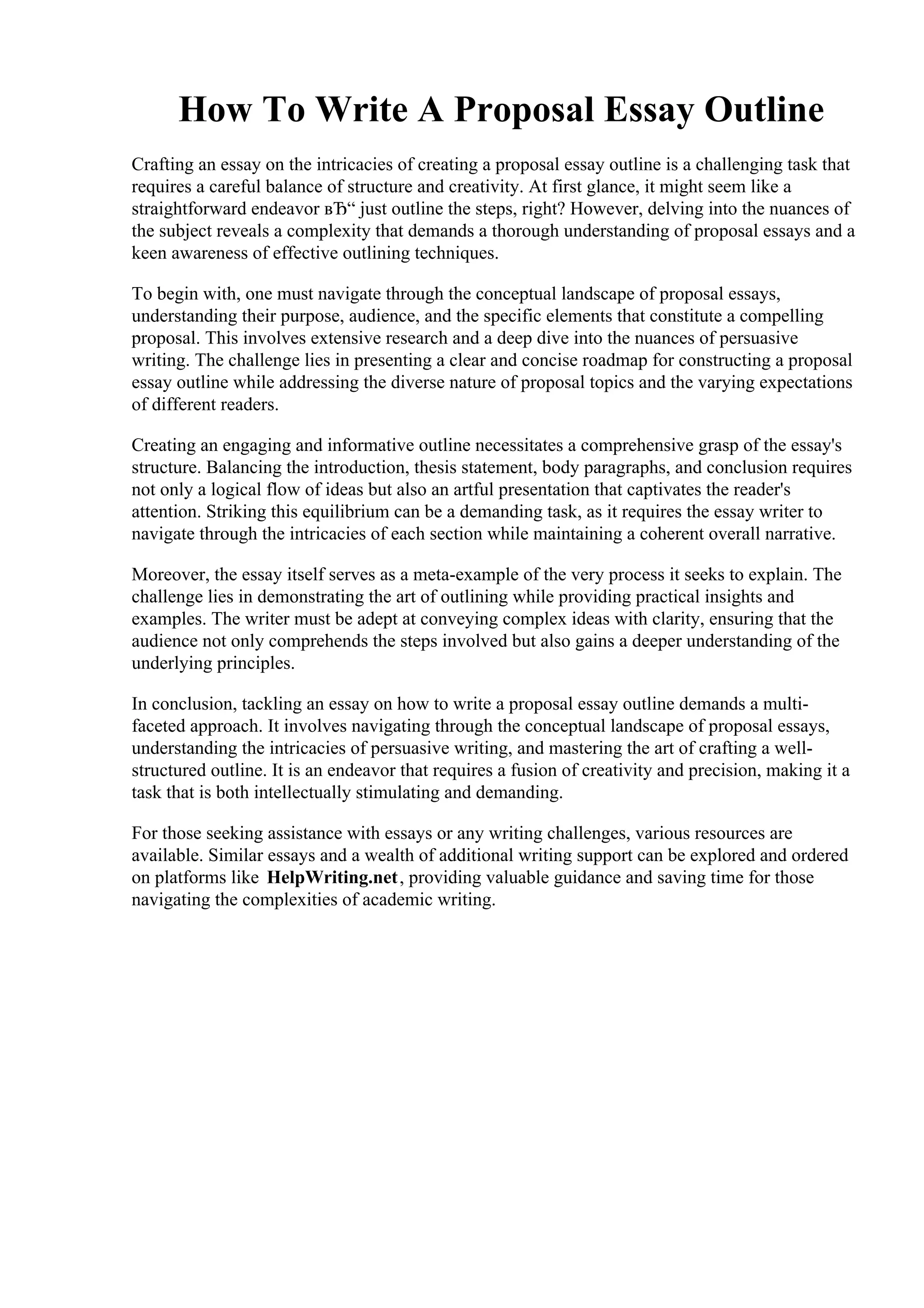 How To Write A Proposal Essay Outline. 10 Essay Proposal Outline ...